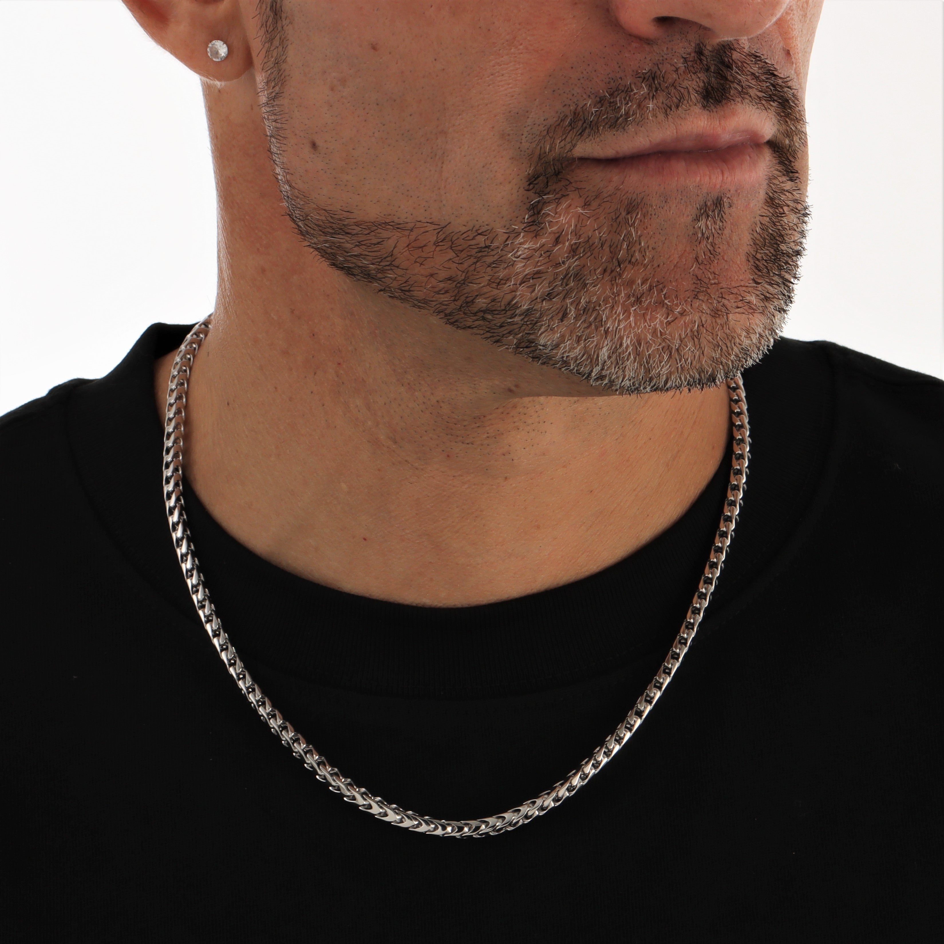 4mm S925 Franco Chain with Moissanite Clasp in White Gold – GHETLUXE