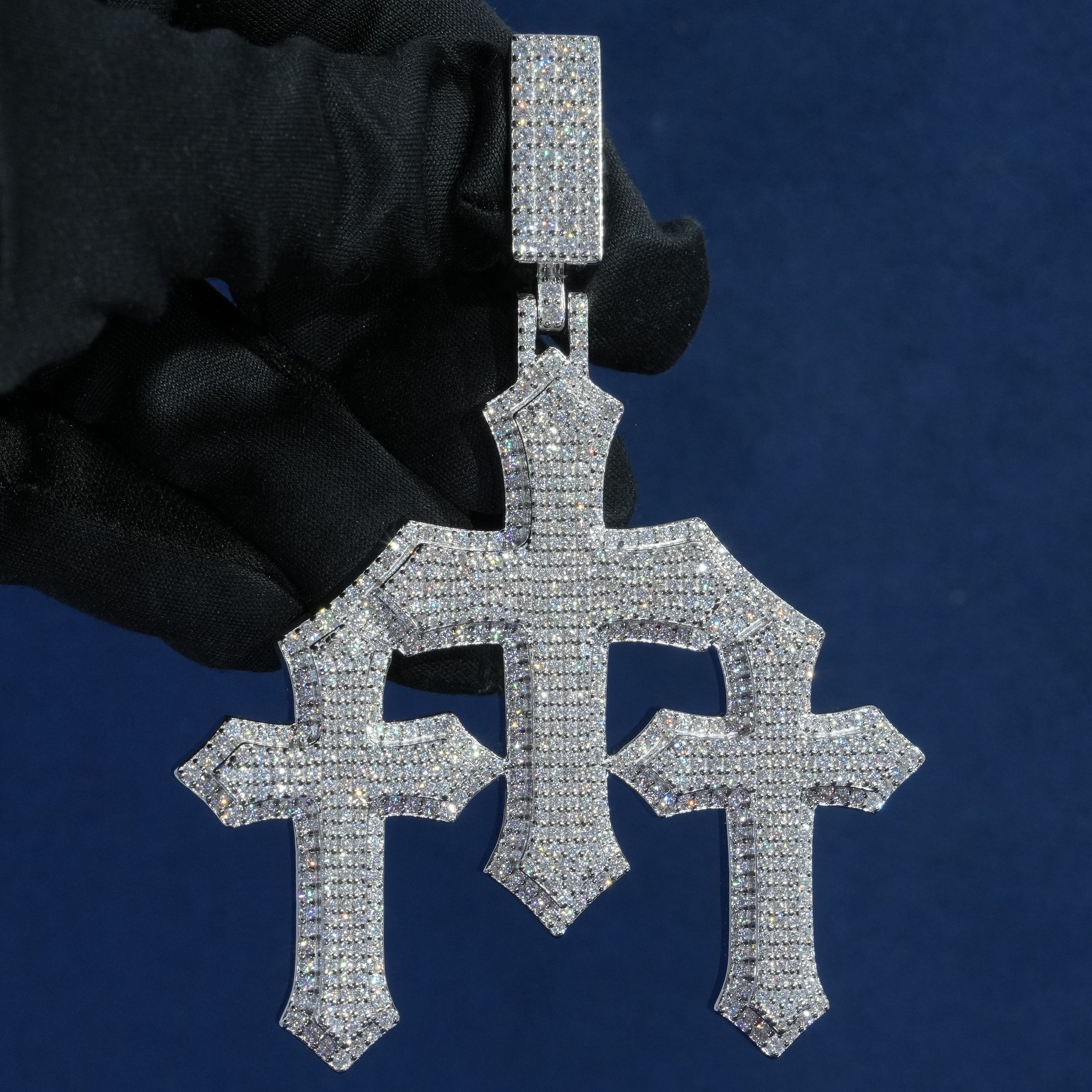 Full Iced Tri-Cross Pendant Necklace – GHETLUXE
