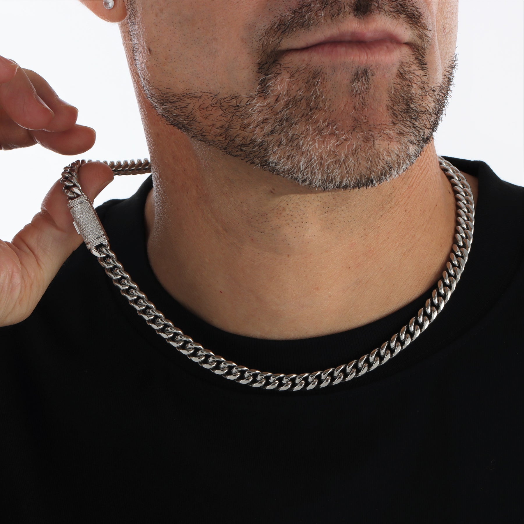 Plain White Gold Cuban Link Chain with Moissanite Box Clasp – GHETLUXE