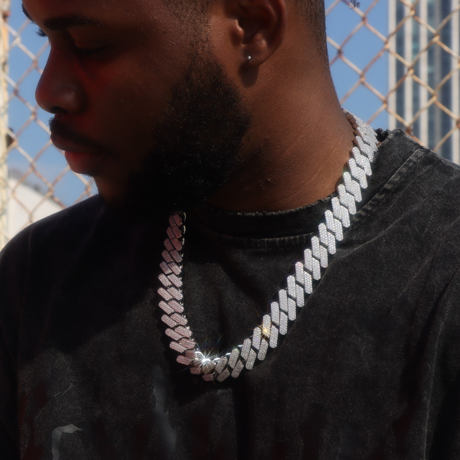 19mm Diamond Prong Monaco Chain in White Gold – GHETLUXE